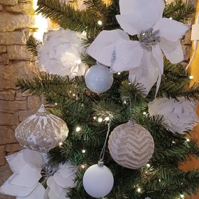 Vánoční ozdoba na stromeček glitter 10 cm, bílá zlatá, polystyren, IP44 venkovní