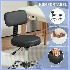 HOMCOM Otočné Křeslo na Kolečkách s Opěradlem – Pracovní Křeslo s Nastavitelnou Výškou 78-93 cm, Potah z Umělé Kůže, Černé