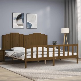 Rám postele s čelem medově hnědý 200 x 200 cm masivní dřevo,  3192319