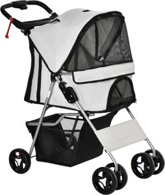 Skládací kočárek pro psy PawHut - Kočárek pro malé psy s nastavitelnou stříškou, úložným košíkem, 2 otočnými koly, nosnost 15 kg, rozměry 75x46x94 cm…