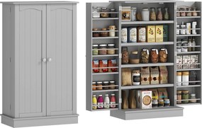HOMCOM Moderní Kuchyňská Skříňka s Úložným Prostorem, Regály a 12 Kořenkami, Spíž pro Jídelnu a Obývací Pokoj, 60 x 30 x 104 cm, Šedá