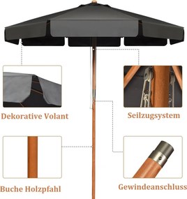 Costway Slunečník 3 m s nastavitelným úhlem sklonu, 8 příčníky a voděodolnou