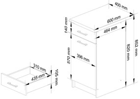 Kuchyňská skříňka Olivie S 40 cm 1D 1S bílá/beton/dub sonoma