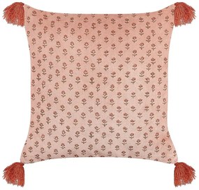 Sametový polštář se střapci květinový motiv 45 x 45 cm růžový RUMHORA Beliani