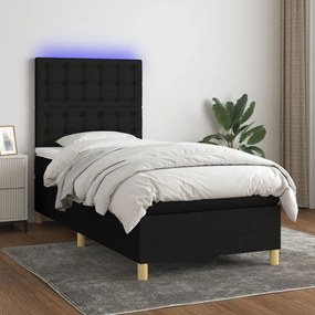 Box spring postel s matrací a LED černá 90x200 cm textil,  3135727