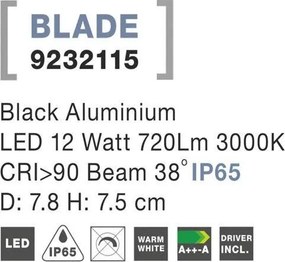 NV 9232115 Zapuštěné svítidlo BLADE černý hliník LED 12W 3000K 38st. IP65 - NOVA LUCE