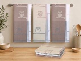 Bellatex Kuchyňské utěrky sada 3 kusů 50x70 cm Sova Béžová,Šedá