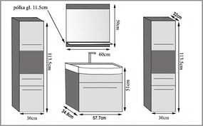 Koupelnový nábytek skříňky s umyvadlem a zrcadlem dubové dub sonoma  ROD PRIMO M 6/0/W/DS/0/ZINC