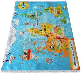 Dětský kusový koberec NEW BAMBINO 04 Pratelný Mapa Světa modrý vícebarevný Rozměr: 120x180 cm