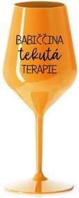 BABIČČINA TEKUTÁ TERAPIE - oranžová nerozbitná sklenice na víno 470 ml