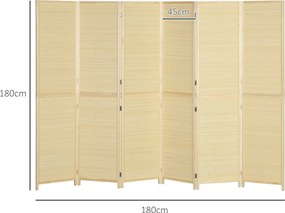 HOMCOM Bambusový pokojový paravan 6 panelů 270 x 180 cm skládací dělicí stěna - Přírodní | Aosom
