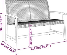 vidaXL Zahradní lavice šedá 112 cm polyratan a akáciové dřevo [367599]