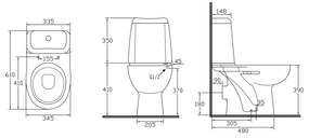 Aqualine RIGA WC kombi, dvojtlačítko 3/6l, zadní odpad, bílá RG601