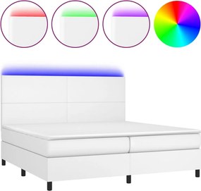 Box spring postel s matrací a LED bílá 200x200 cm umělá kůže 3135844