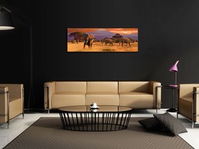 Obraz Pochod afrických slonů (1-dílný) - stádo zvířat na savaně