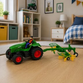 LEAN Toys Zemědělský traktor s obracečem a farmářem, dálkově ovládaný RC, se světly, měřítko 1:24