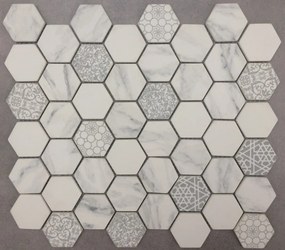 Mozaika Bílá recyklované sklo hexagon 32,4x28cm