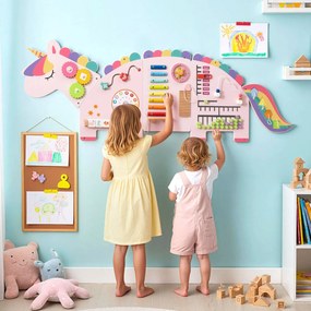 Costway 11 v 1 Unicorn Activity Wall pro raný vývoj Busy Board Panely