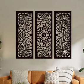 dřevo života Dřevěná 3 dílná mandala QUADRO Zvolte barvu dekoru: Černá, Rozměry šxv (cm): 96x80