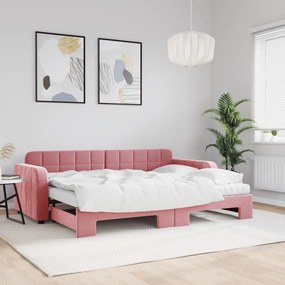 Válenda s přistýlkou a matracemi růžová 80 x 200 cm samet 3196949