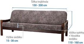 Bielastické potahy MARMO hnědé trojkřeslo s dřevěnými rukojeťmi (š. 150 - 200 cm)