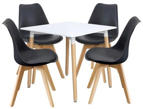 Jídelní stůl 80x80 QUATRO bílý + 4 židle QUATRO černé