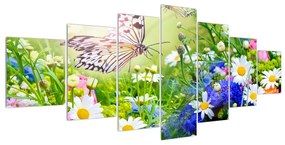 Obraz letních květů s motýlem (210x100 cm)