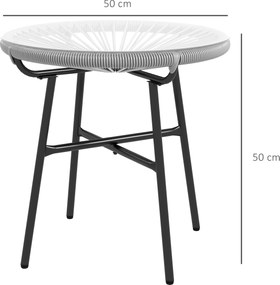 Outsunny ratanový bistro stolek, konferenční stolek se skleněnou deskou, kulatý, na terasu, balkon, černý+šedý, 50x50x50cm| Aosom