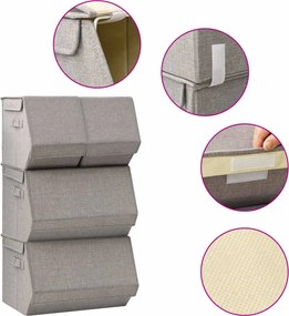 vidaXL Stohovatelné úložné boxy s víkem 4dílná sada textil [332900] Barva: grey and cream