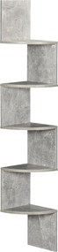 HOMCOM Stěnná rohová polička v zigzag designu 20Š x 20H x 126V cm, 5 úrovní, dřevo, šedá | Aosom