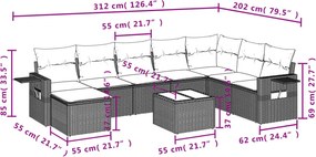 9dílná zahradní sedací souprava s poduškami béžová polyratan 3252906