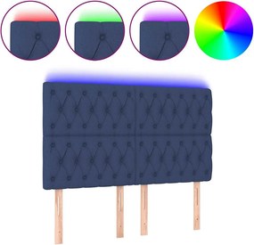 Čelo postele s LED modré 144x7x118/128 cm textil 3122764