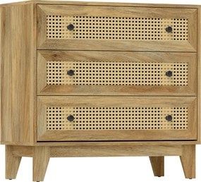 HOMCOM Úložný kabinet s 3 zásuvkami z ratanu 80 x 35 x 76 cm v jemném dřevěném vzhledu