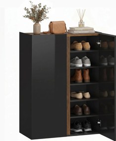 Skříňka na boty HOMCOM s bezpečným dovíráním (soft‑close), 6 polic, až 18 párů, bezúchytová, vysoce lesklá černá | Aosom