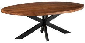 Tmavě hnědý oválný jídelní stůl s deskou z akáciového dřeva Gerard Acacia - 210*110*76 cm