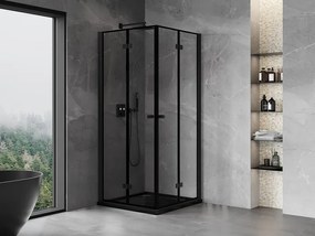 Mexen Mist-F Duo, skládací sprchový kout 75 x 75 cm, čiré sklo-černý rám, 8A6-075L-075P-70-70