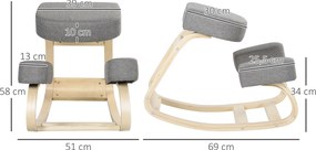 Ergonomická klečící židle Vinsetto z březového dřeva, židle pro správné sezení s paměťovou pěnou a polyesterovým polstrováním pro domov i kancelář, š…