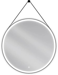 Mexen Reni podsvícené koupelnové zrcadlo, Kulaté 90 cm, LED 6000K, ventilátor, rama Černá - 9812-090-090-611-70