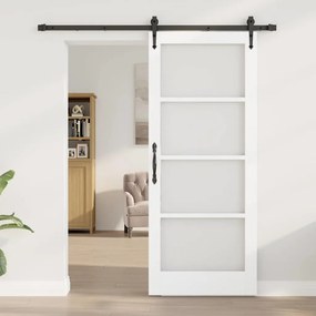 Posuvné dveře 83 x 202 cm Masivní borové dřevo a sklo Bílá 3332334