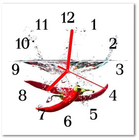 Skleněné hodiny čtvercové Chilli pepř 30x30 cm