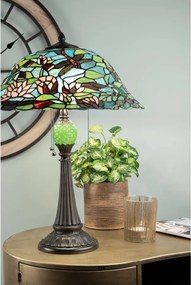 Stolní lampa Tiffany s tyrkysovým stínidlem Waterlily - Ø 47*60 cm
