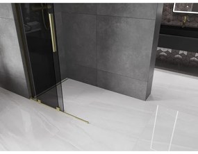 Mexen Velar L, posuvná sprchová zástěna Walk-in 100 x 200 cm, 8mm šedé sklo, zlatá matná, 871-100-003-43-55