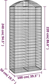 Klenutý gabionový koš 100 x 50 x 220/240 cm pozinkované železo 153441