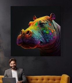 Obraz na plátně - barevný hroch FeelHappy.cz Velikost obrazu: 140 x 140 cm