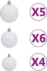 vidaXL Umělý vánoční stromek s LED osvětlením a sadou koulí 150 cm [3077895] Barva: Bílo-šedá
