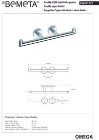 Bemeta Design OMEGA: Držák toaletního papíru, dvojitý -