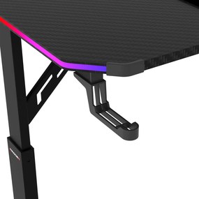 Výškově nastavitelný herní stůl ERACER H1214 — 140x60 cm, kov, melamin, černá, RGB podsvícení