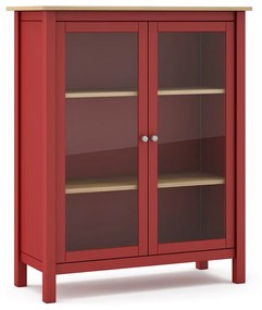 Červená/přírodní vitrína z borovicového dřeva 90x110 cm Misti – Marckeric