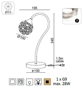 ACA DECOR Stolní lampa SKYLAR max. 28W/G9/230V/IP20