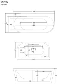 Aplomo Mono volně stojící akrylátová vana, široký okraj Délka vany: 150cm